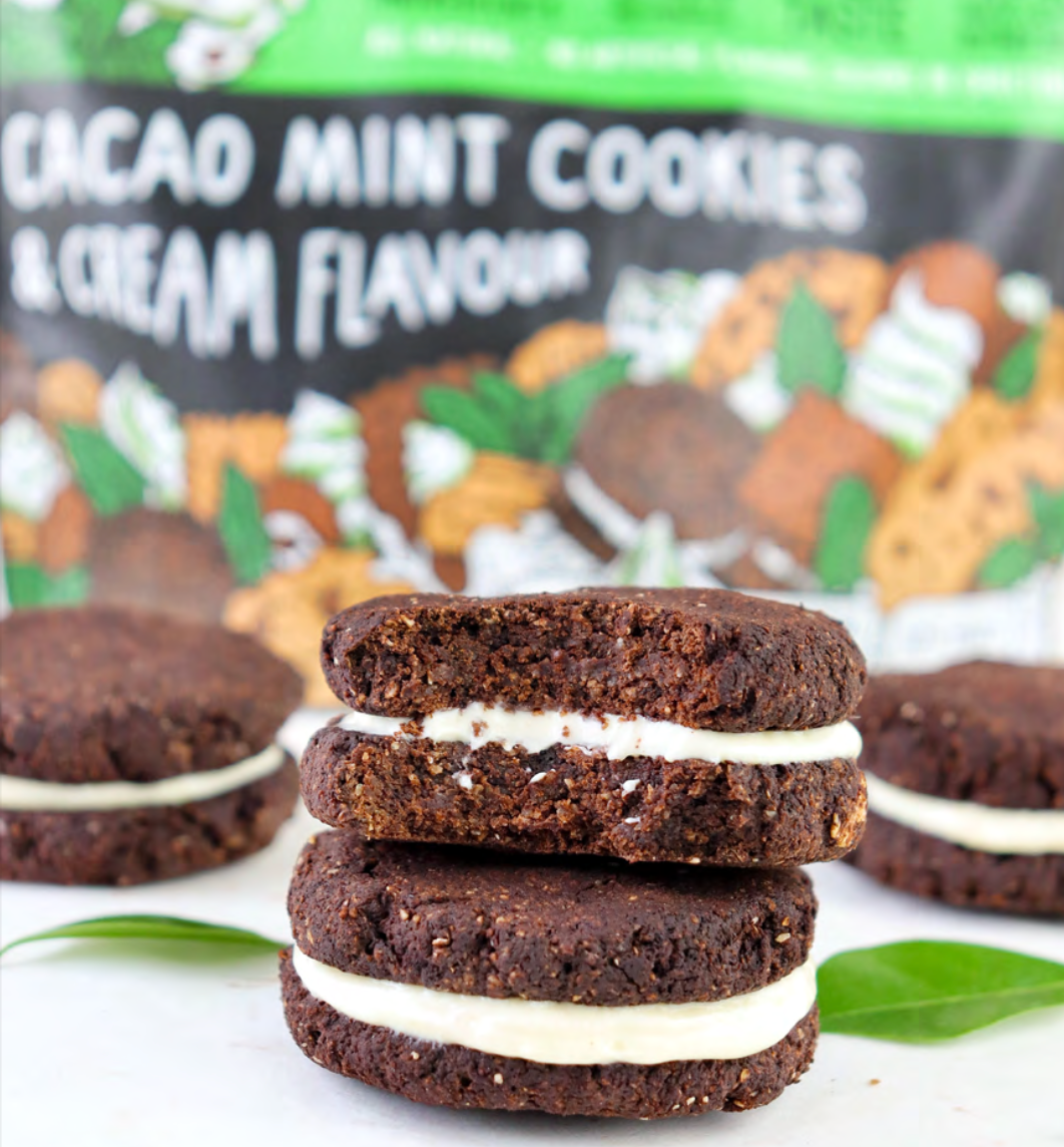 Choc Mint Protein Cookies | Vegan Cookie Sandwich Recipe